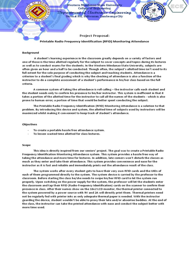 Department of Electronics Engineering: Project Proposal | PDF | Radio Frequency Identification ...