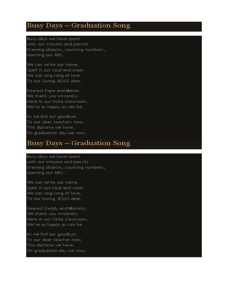 Busy Days Lyrics | PDF