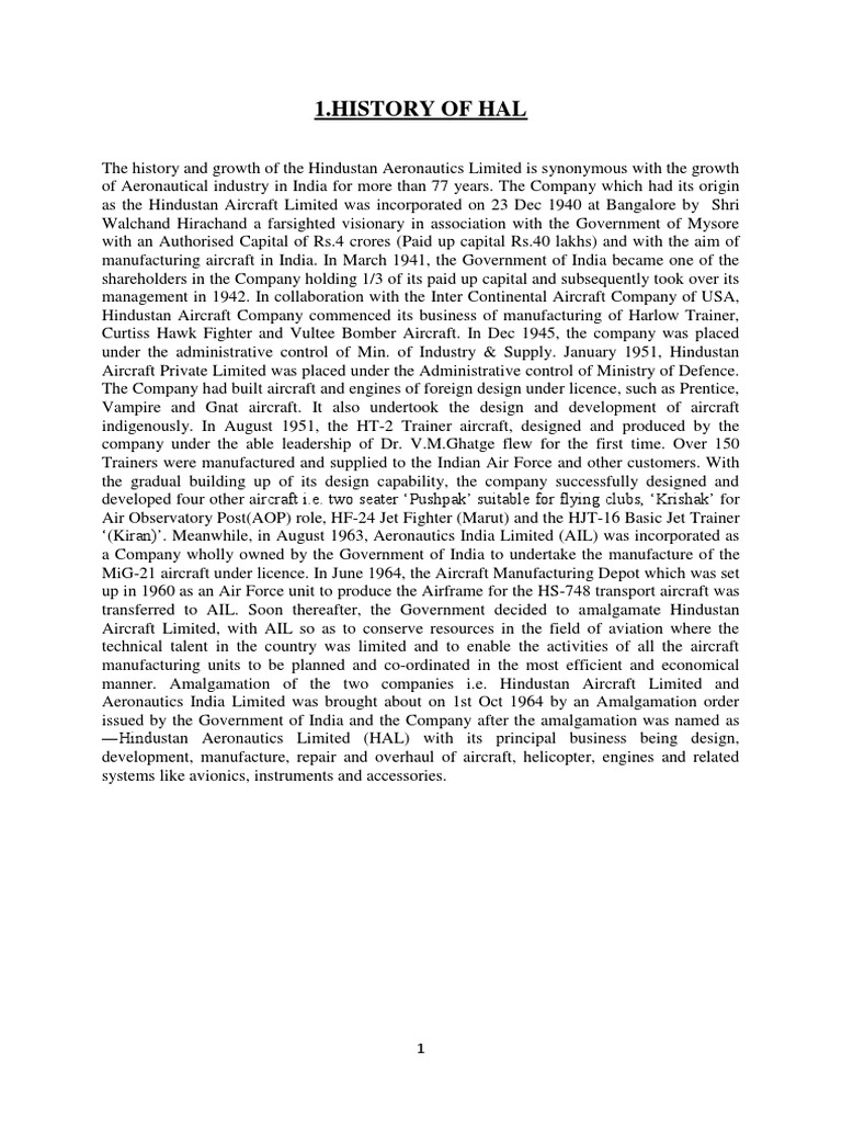 A Project Report On Summer Training in HAL - Docx SHIKHAR SACHAN | PDF ...