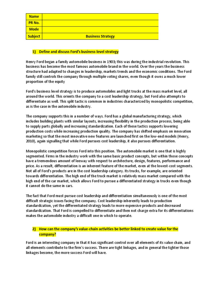 Business Strategy Assignment 1 - 2018 - Answer | PDF | Competition ...