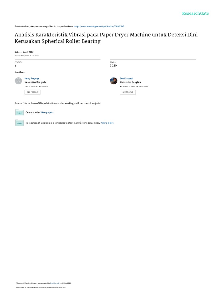 Analisis Karakteristik Vibrasi Pada Paper Dryer Machine Untuk Deteksi ...