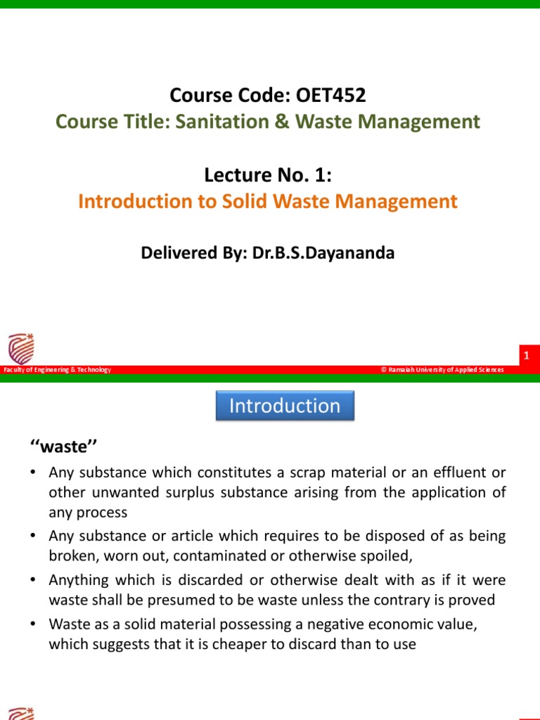 Course Code: OET452: Course Title: Sanitation & Waste Management | PDF ...