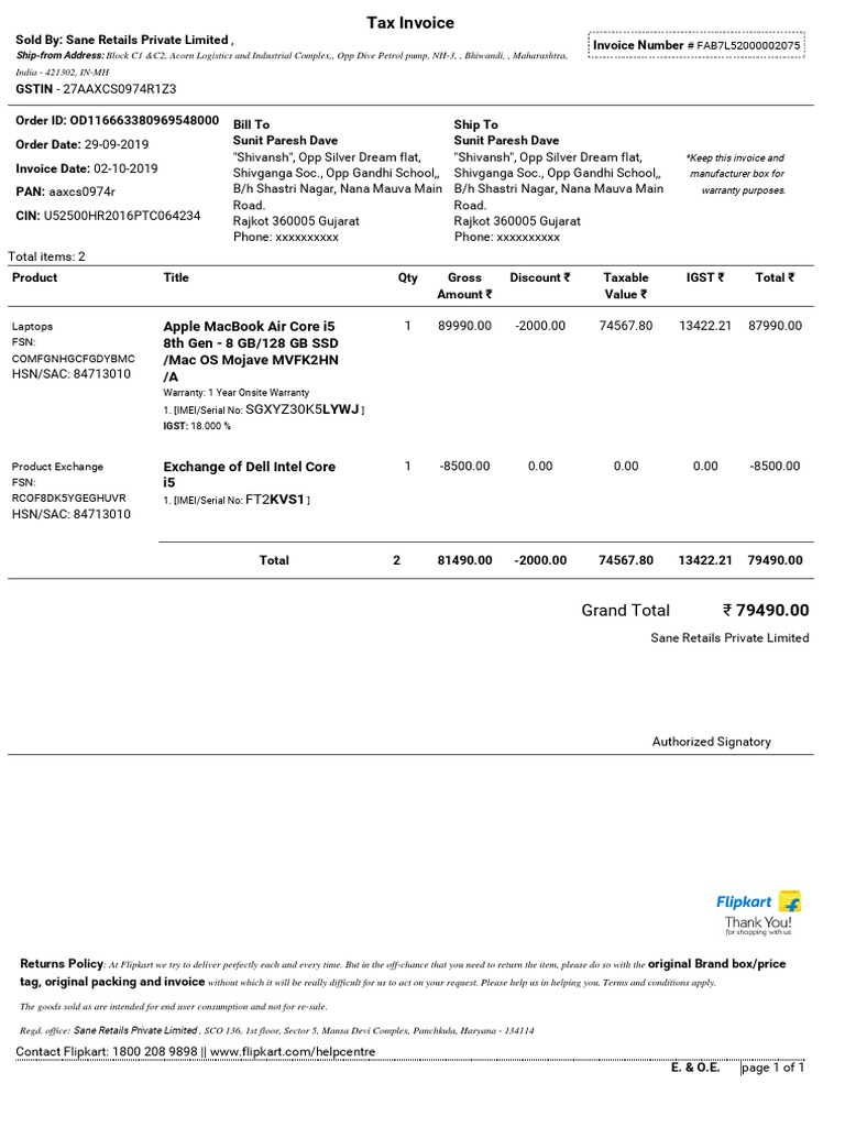 Invoice OD116663380969548000 PDF | PDF | Personal Computers | Computer ...