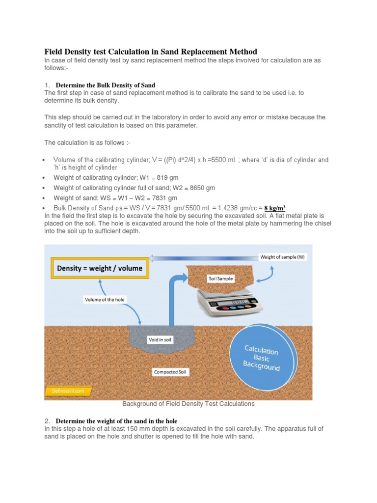 Field Density Test Calculation in Sand Replacement Method | PDF ...