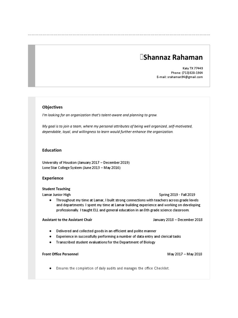 Resume 2019 1 | PDF | Teachers | Behavior Modification