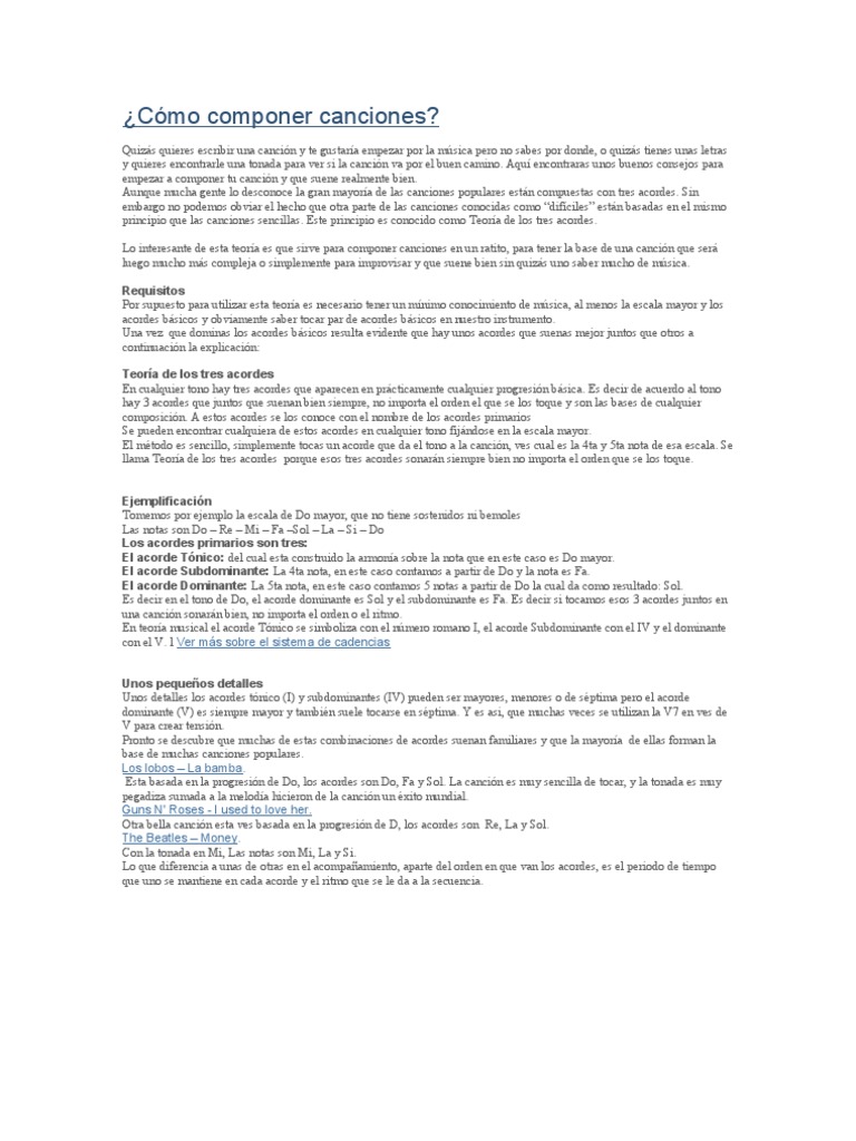 Cómo Componer Canciones | PDF | Acorde (Música) | Composiciones Musicales