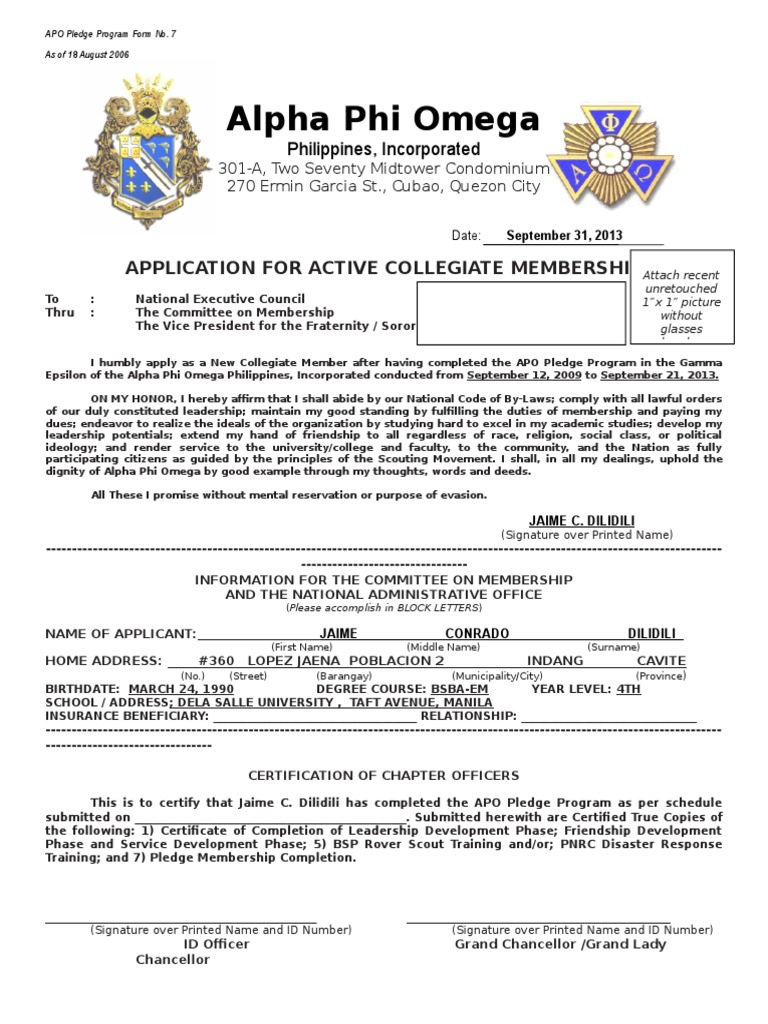Pledge Form | PDF | Fraternities And Sororities | Social Institutions