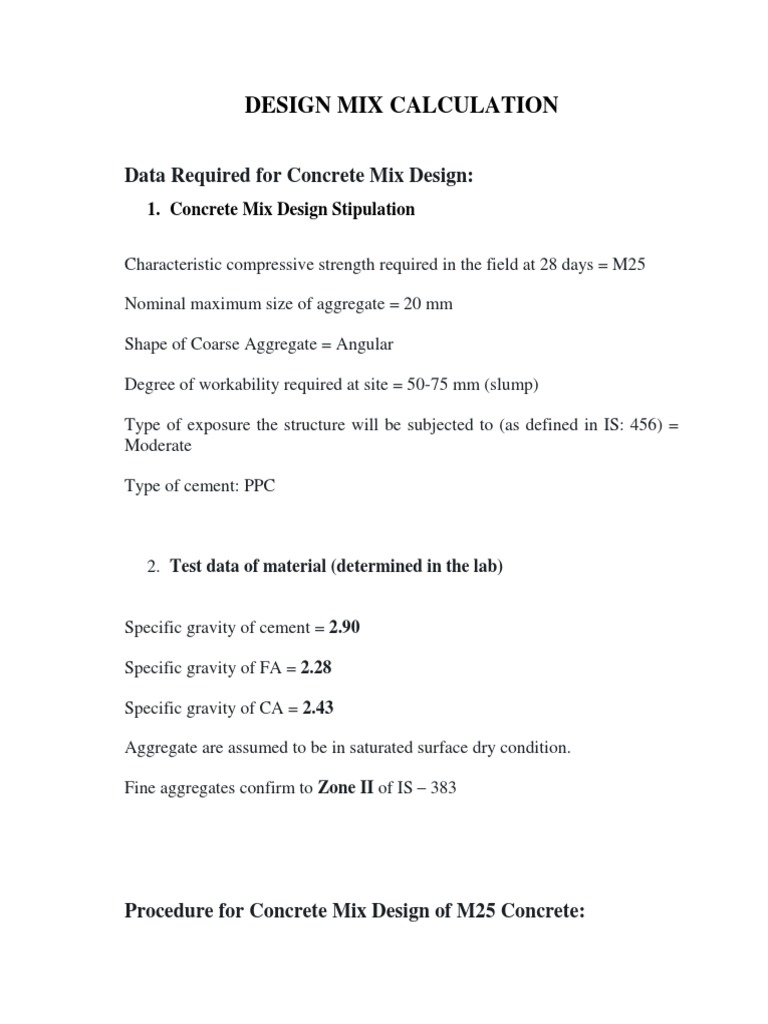 Design Mix Calculation | PDF | Concrete | Civil Engineering