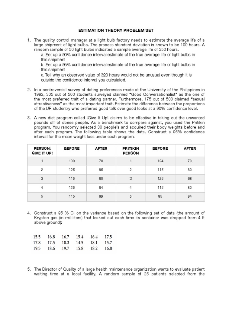 Estimation Theory Problem Set | PDF | Confidence Interval | Statistical Analysis