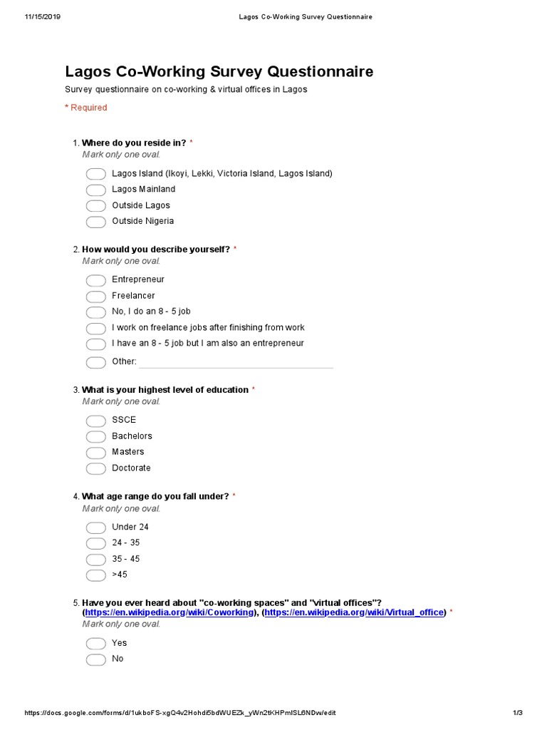 Lagos Co-Working Survey Questionnaire - Google Forms | Download Free ...