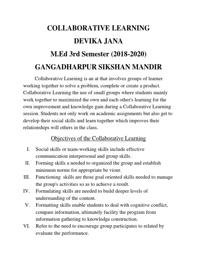 Collaborative Learning Devika Jana | PDF | Learning | Teachers