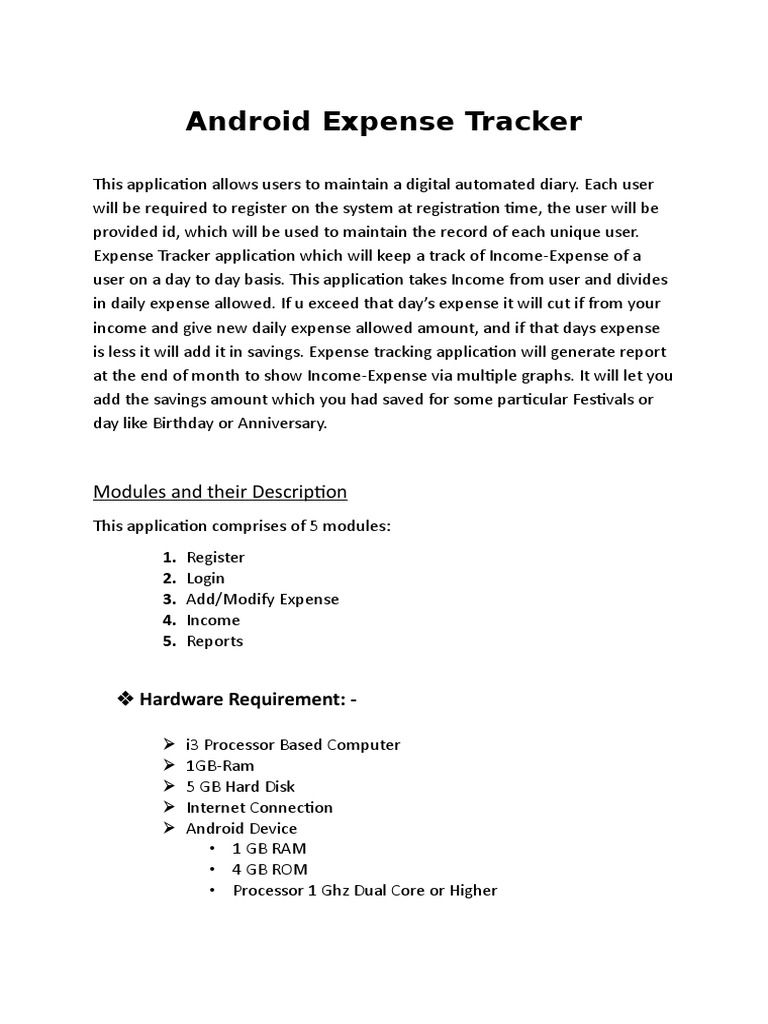 Android Expense Tracker: Modules and Their Description | PDF