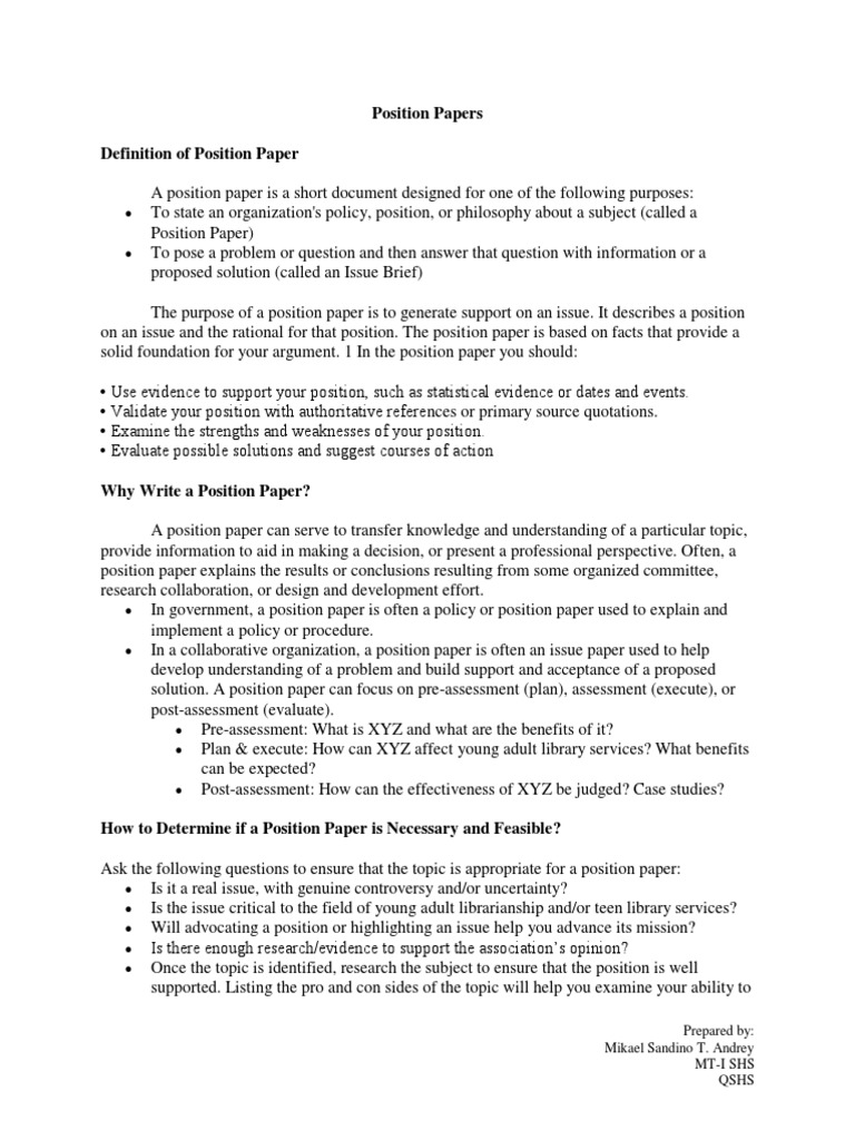 Understanding Position Papers | PDF | Academic Discipline Interactions ...