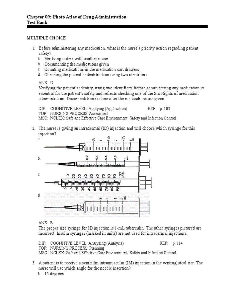 Chapter 09: Photo Atlas of Drug Administration Test Bank: Multiple ...