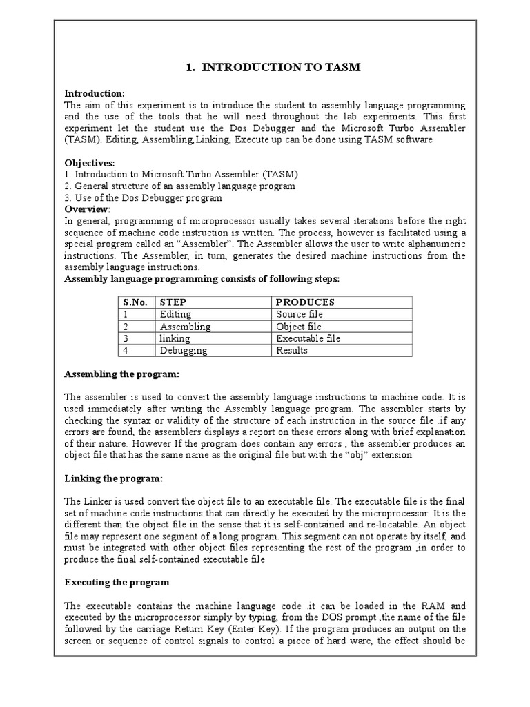 MPMC Lab - Expt1 Introduction To Tasm | PDF | Assembly Language ...
