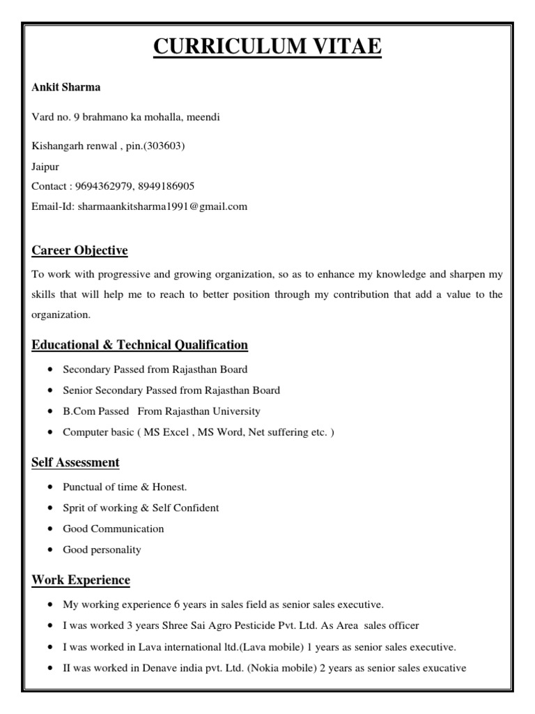 Curriculum Vitae: Career Objective | PDF
