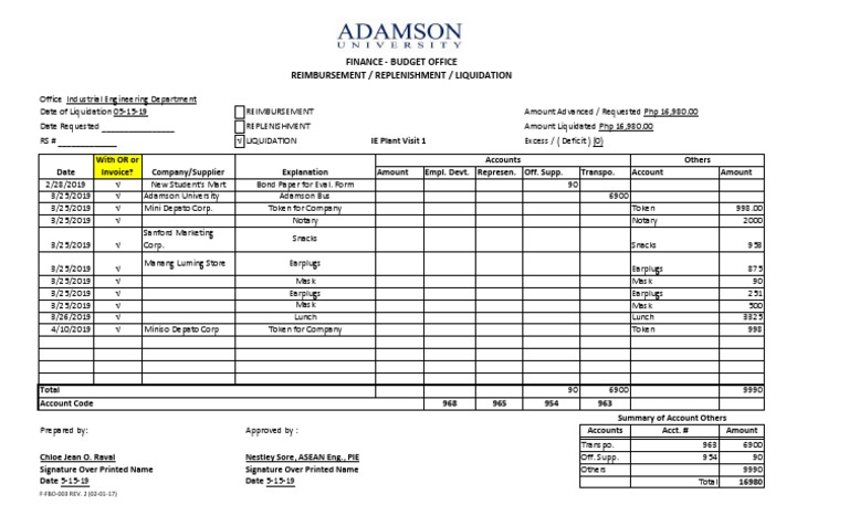 Finance - Budget Office Reimbursement / Replenishment / Liquidation ...