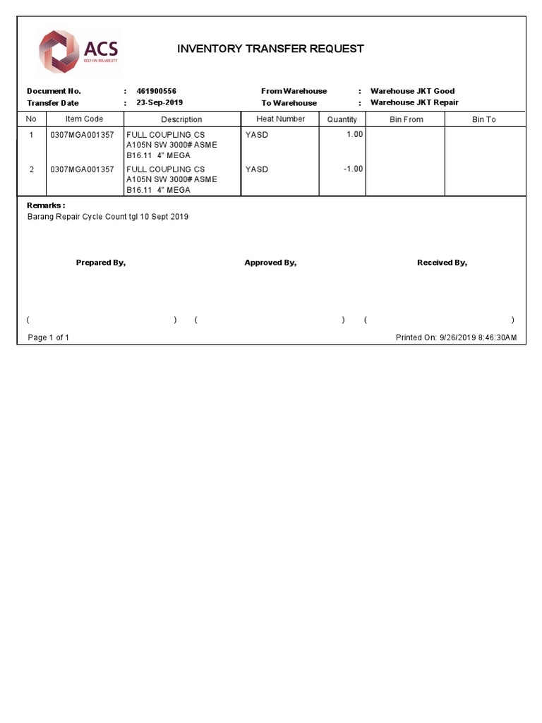 Inventory Transfer Request 20190926 084706 | PDF