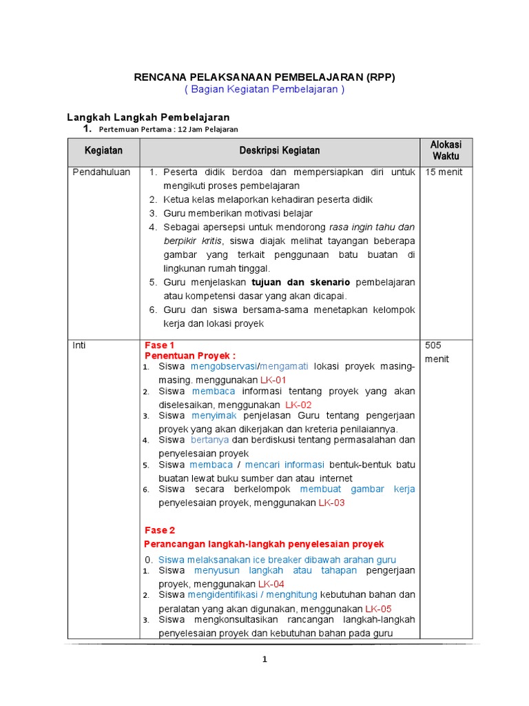 Contoh RPP Project Based Learning | PDF