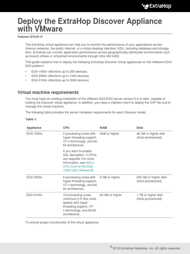 Deploy The Extrahop Discover Appliance With Vmware: Virtual Machine ...