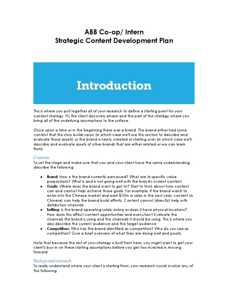 ABB Co-Op/ Intern Strategic Content Development Plan | PDF | Brand ...