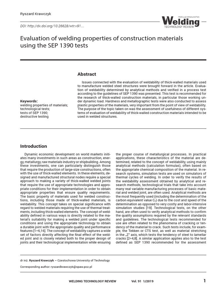 Evaluation of Welding Properties of Construction Materials Using The ...