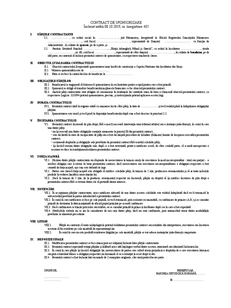 Contract de Sponsorizare Al Parohiei