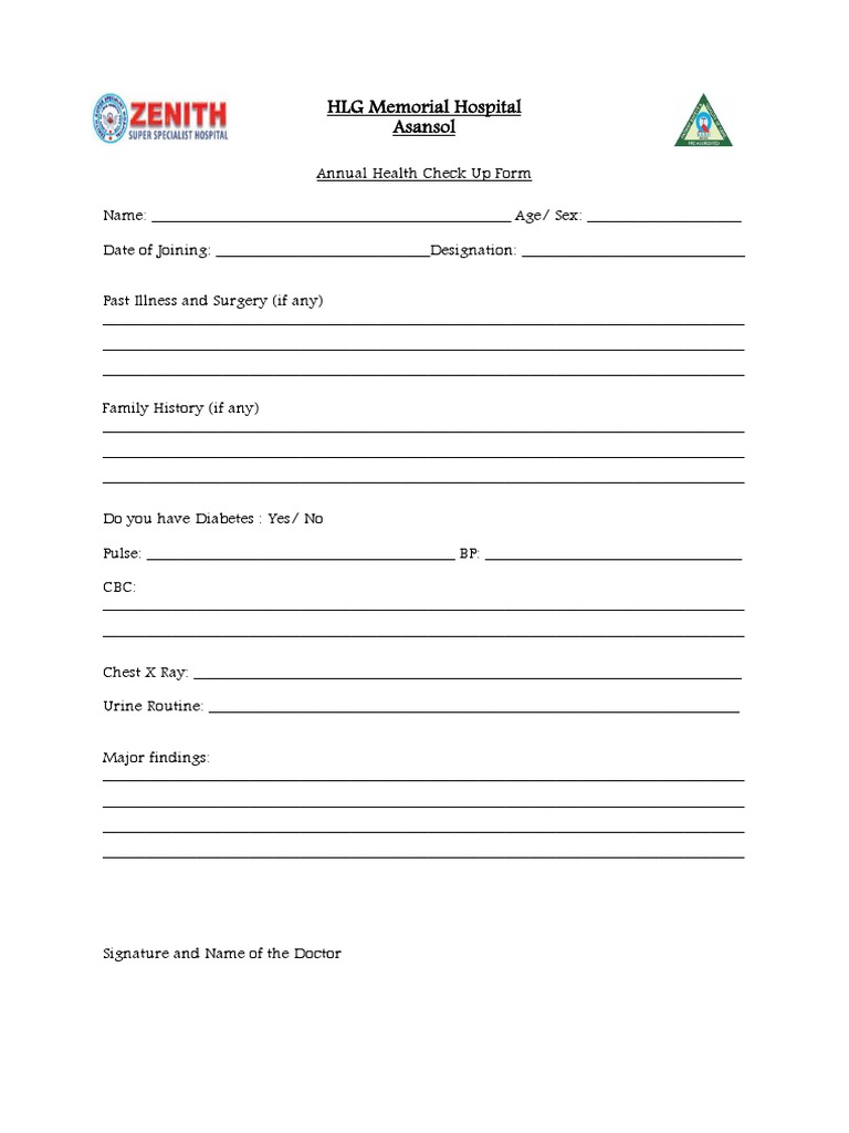 Annual Health Check Up Form | PDF | Self-Improvement