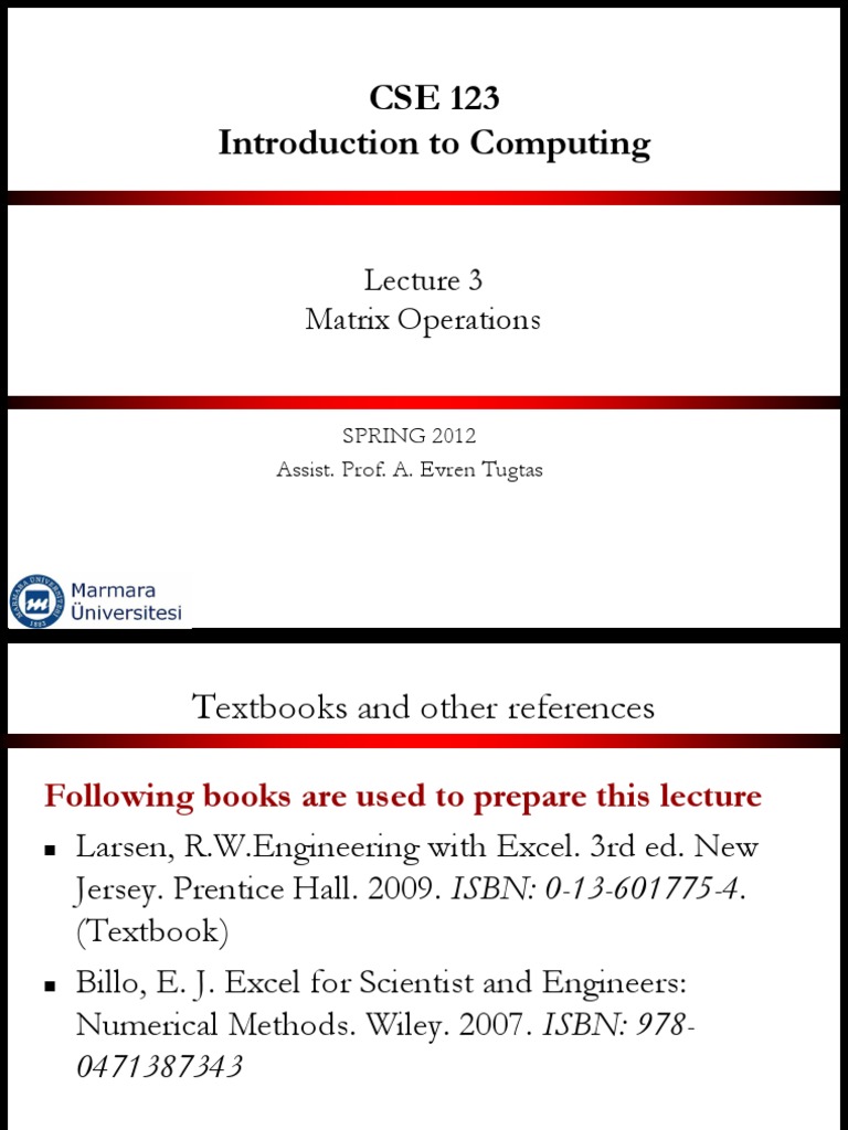 CSE 123 Introduction To Computing: Matrix Operations | PDF | Matrix (Mathematics) | Linear Algebra