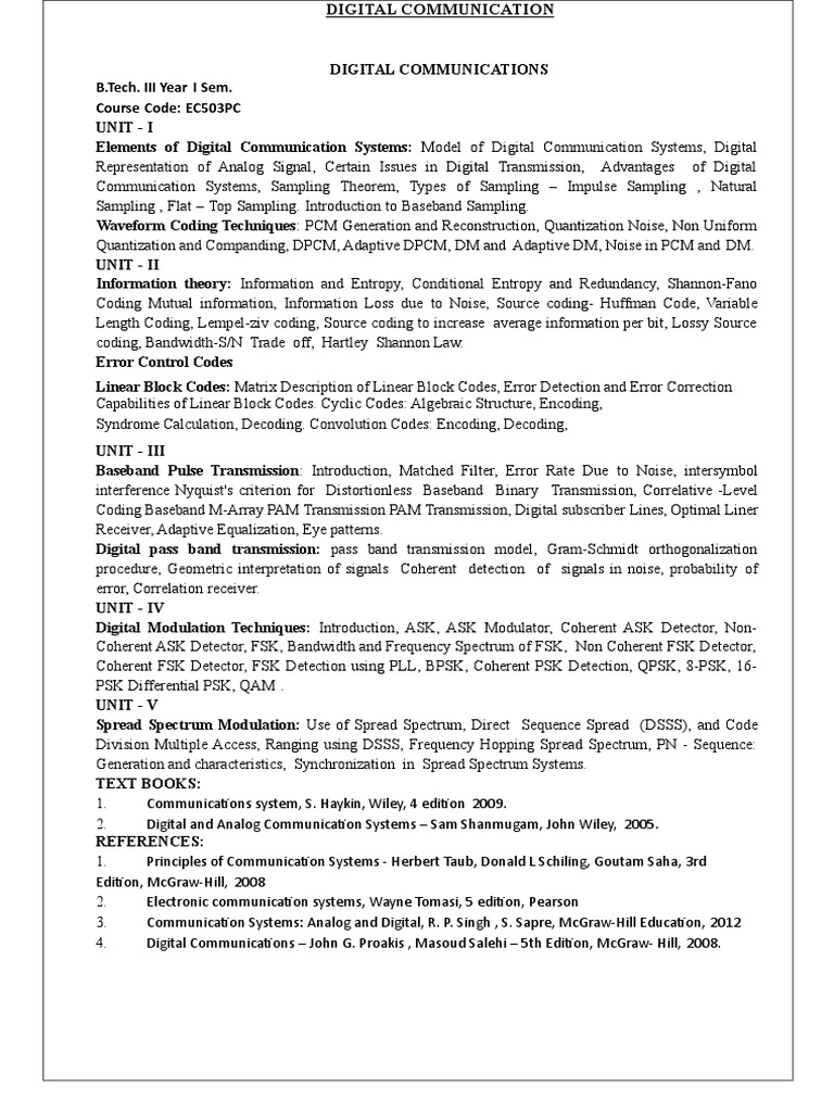 Digital Communication | PDF | Modulation | Data Transmission