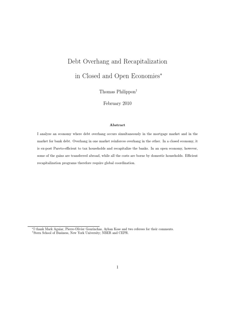 Debt Overhang and Recapitalization in Closed and Open Economies | PDF ...