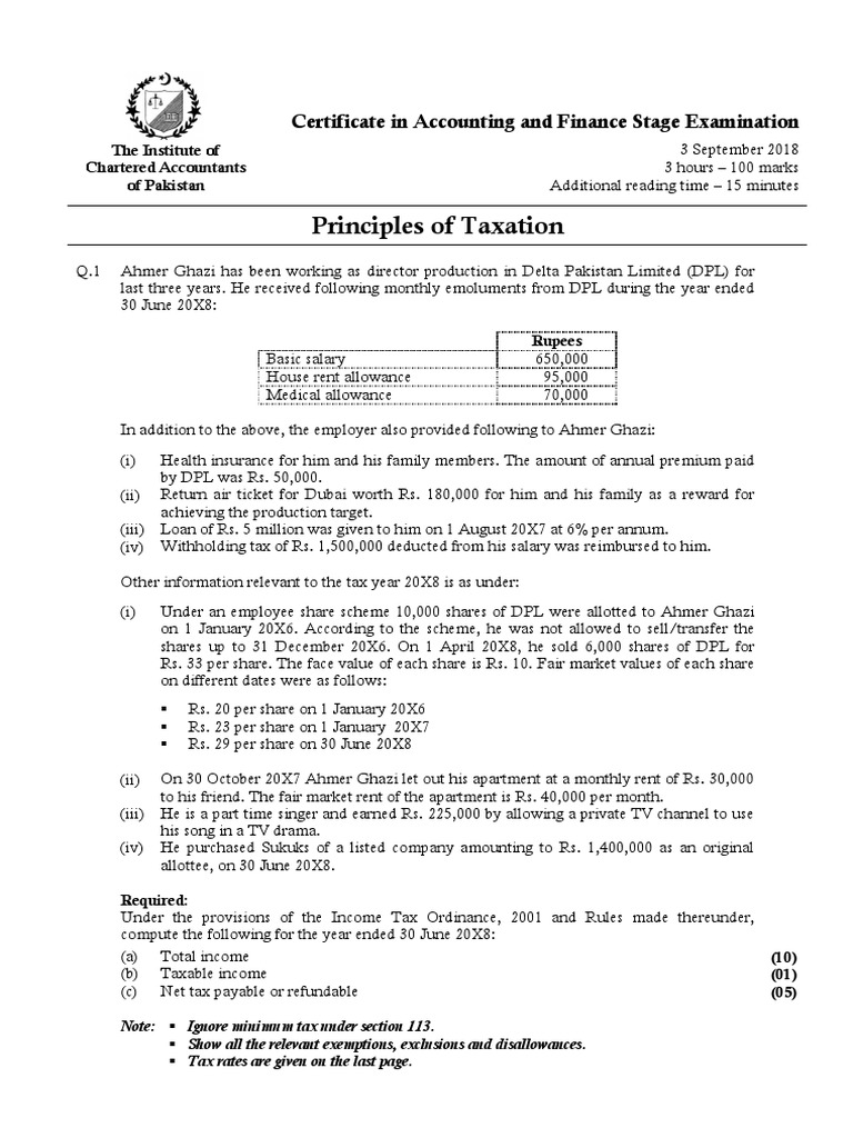 Principles of Taxation: Certificate in Accounting and Finance Stage ...