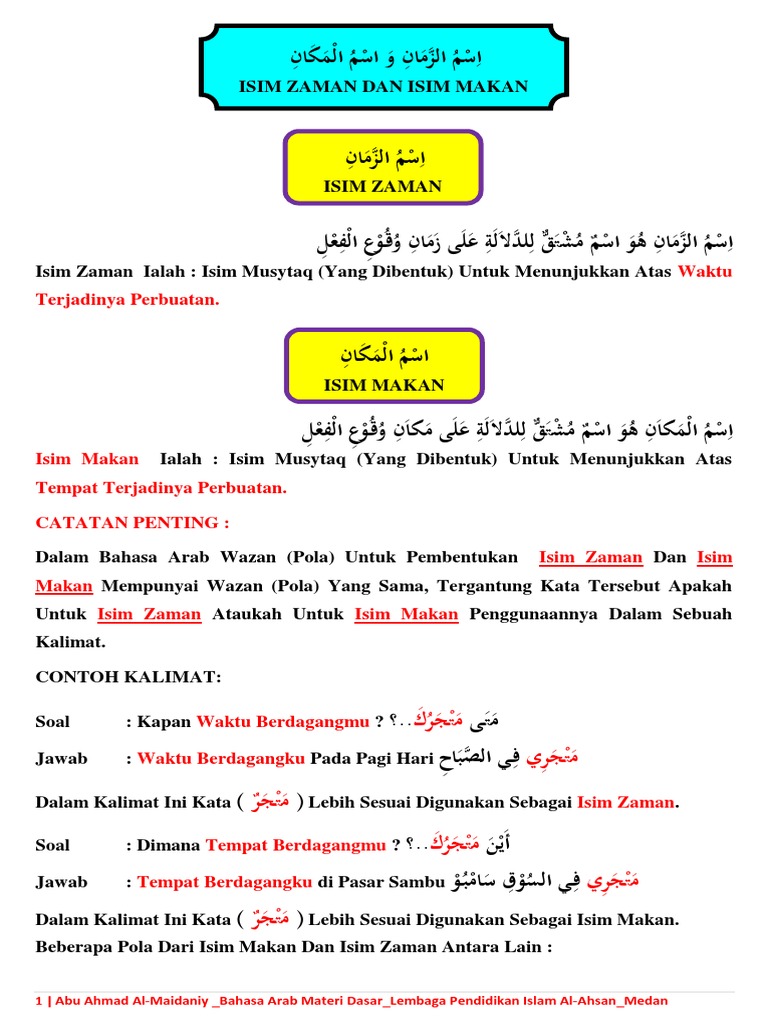 Contoh Isim Zaman dan Makan | PDF