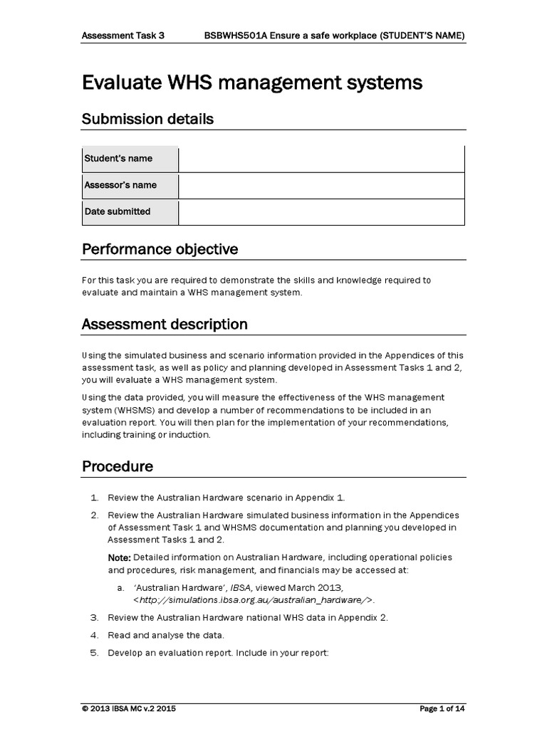Evaluate WHS management systems: Submission details | Personal ...