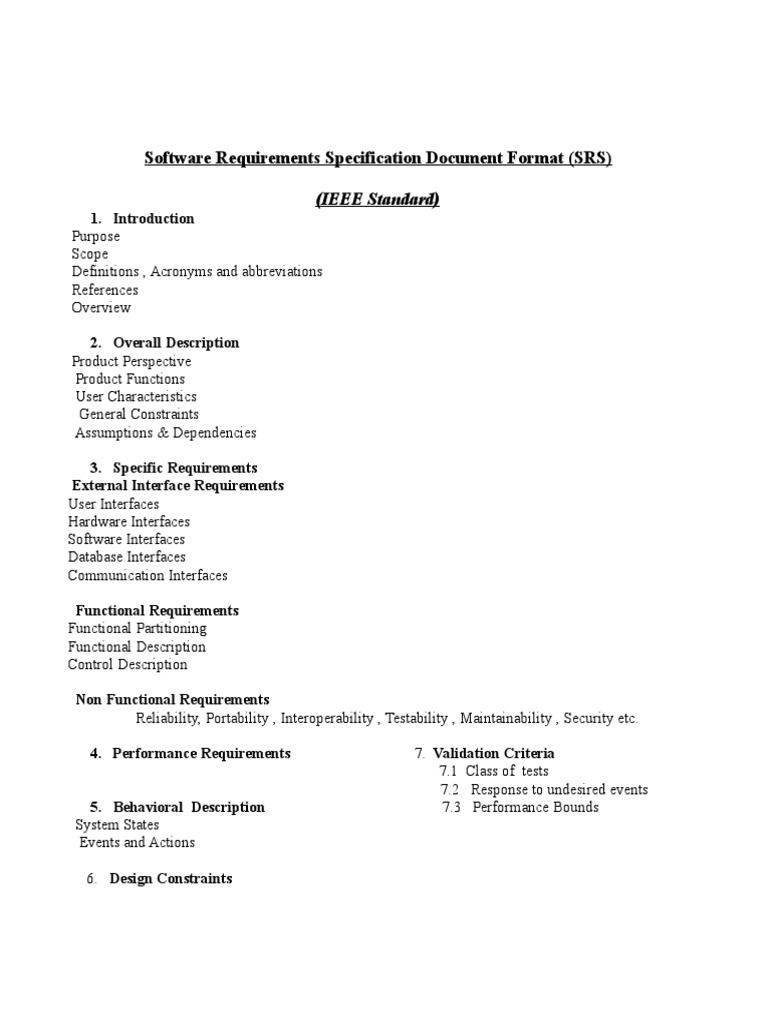Software Requirements Specification Document Format (SRS) : (IEEE ...