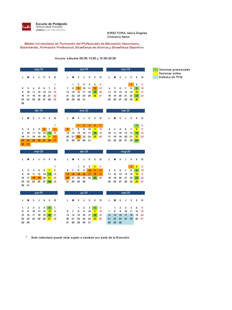 Calendario Master Universitario Profesorado Grupo 2 - 2019 PDF | PDF | Educación avanzada