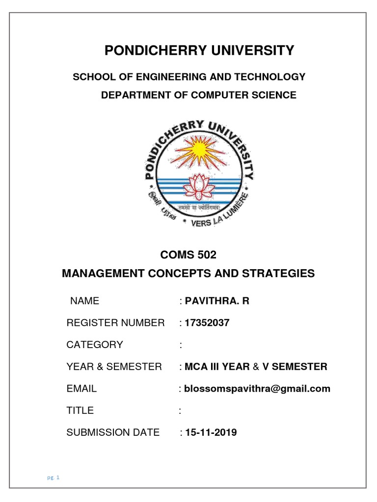 Pondicherry University: School of Engineering and Technology Department ...