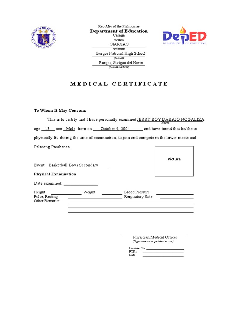 Athlete Medical Certificate | PDF