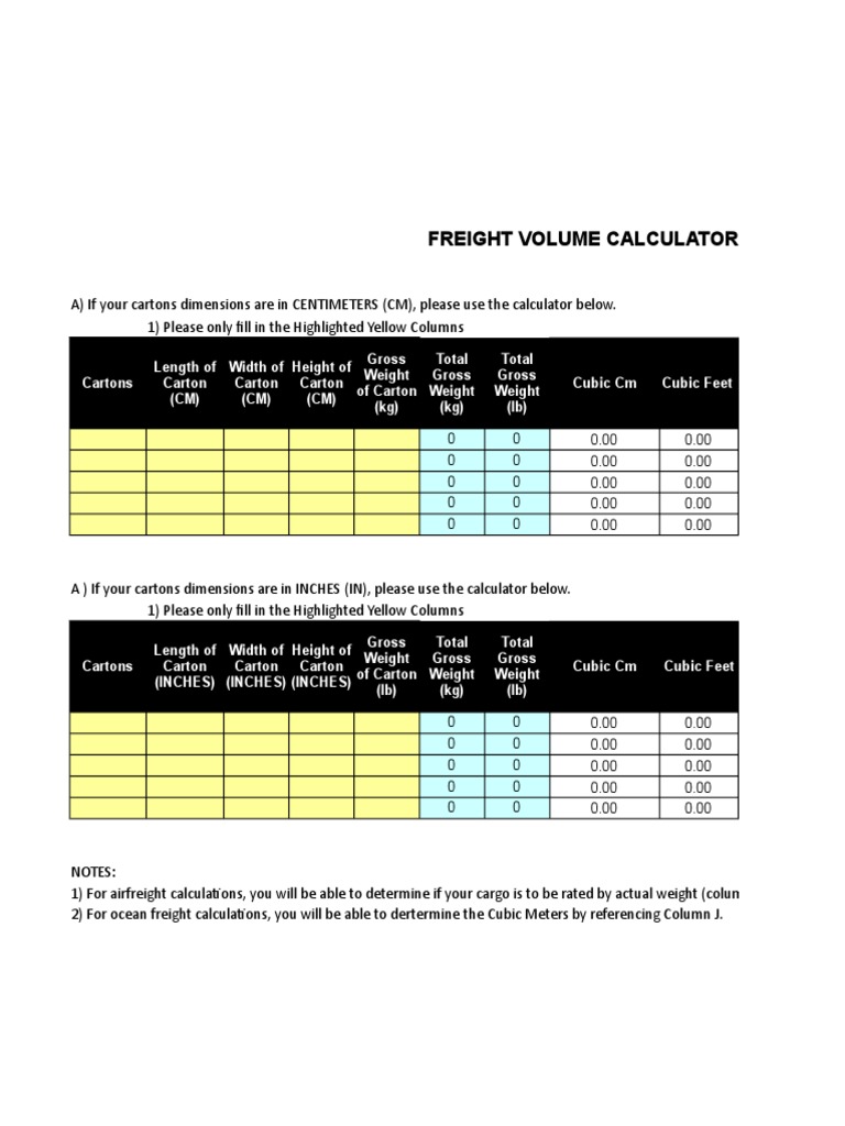 Freight Volume Calculation Tool | PDF | Quantity | Physical Quantities