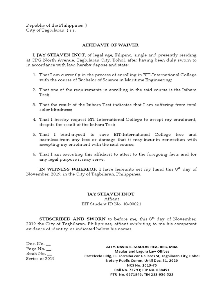 Affidavit of Waiver | PDF | Affidavit | Civil Law (Common Law)