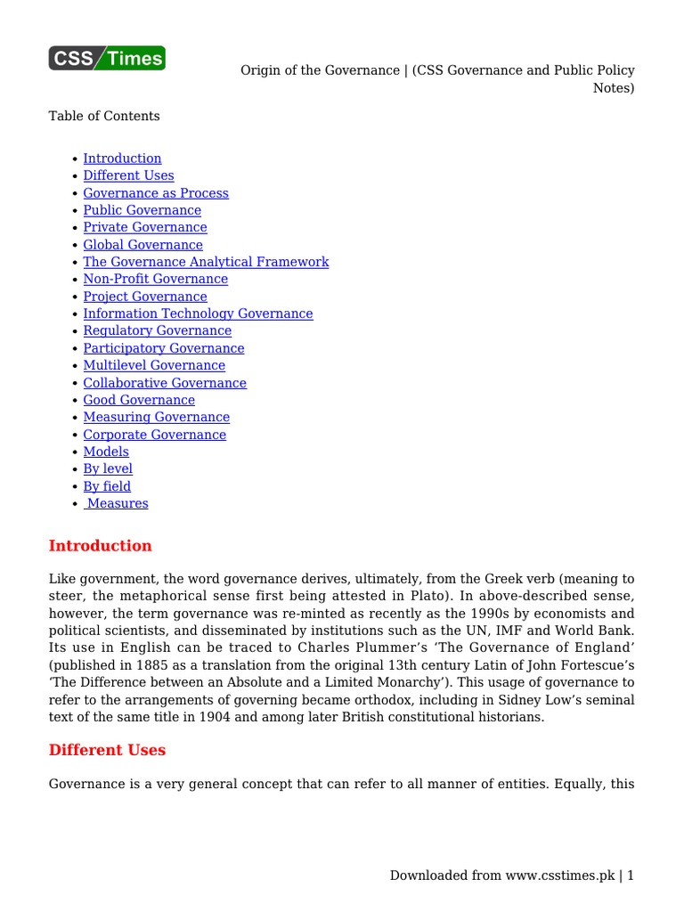 Origin of Governance in Public Policy | PDF | Governance | Corporate ...