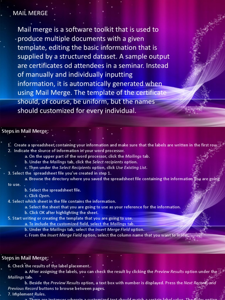 Mail Merge Steps | PDF | Spreadsheet | System Software