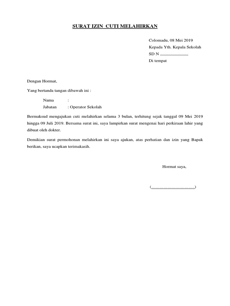 Surat Izin Cuti Melahirkan | PDF
