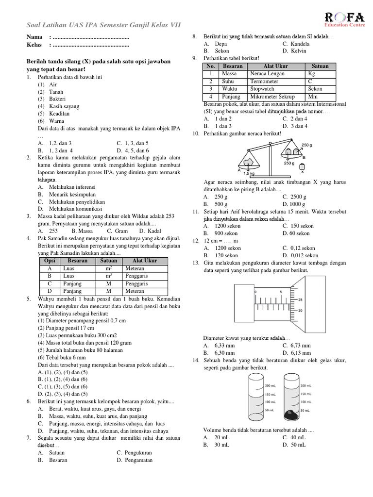 Soal Latihan UAS IPA Semester Ganjil Kelas VII | PDF
