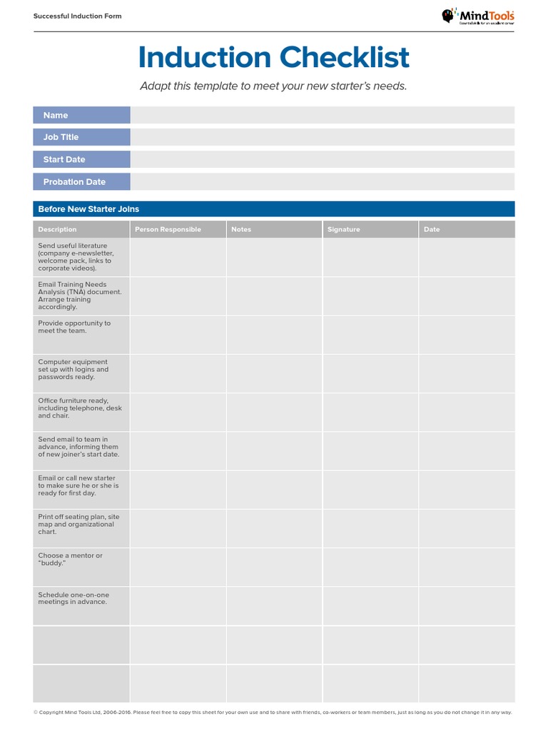 Induction Checklist: Adapt This Template To Meet Your New Starter's ...