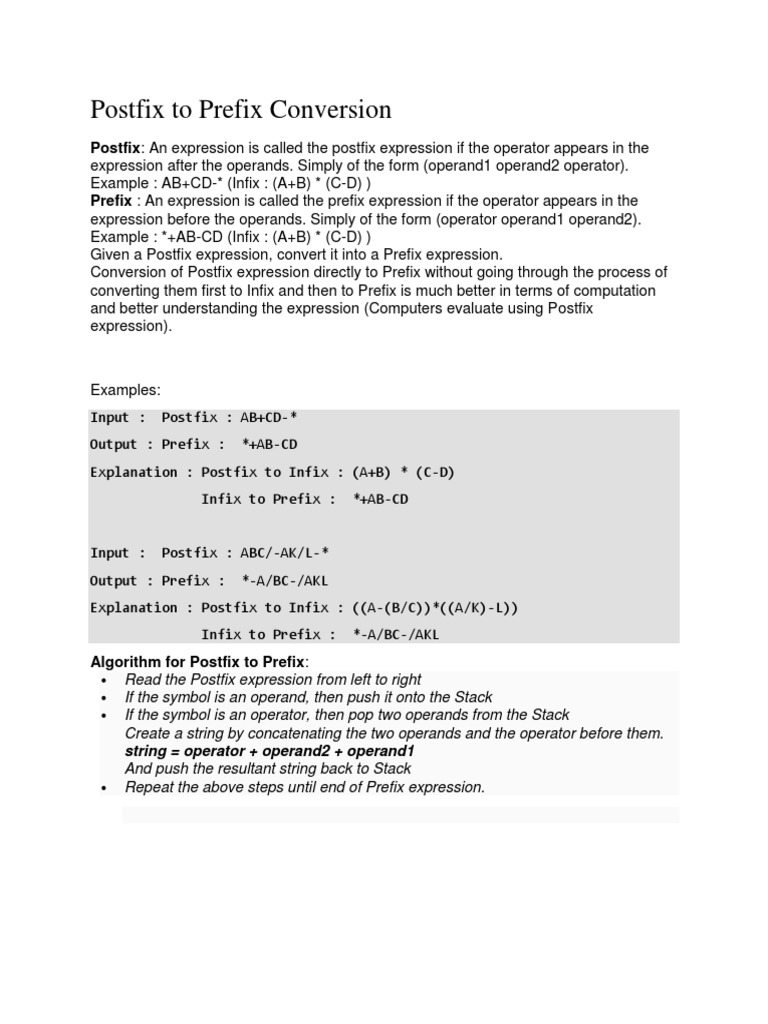 Postfix To Prefix Expression | PDF