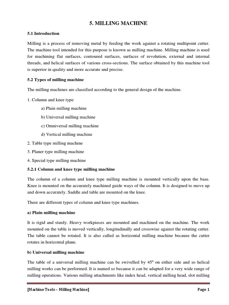 Machine Tools - Milling Machine | PDF | Machining | Machines