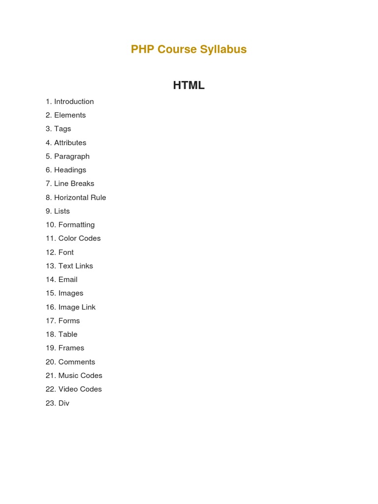PHP Course Syllabus | PDF