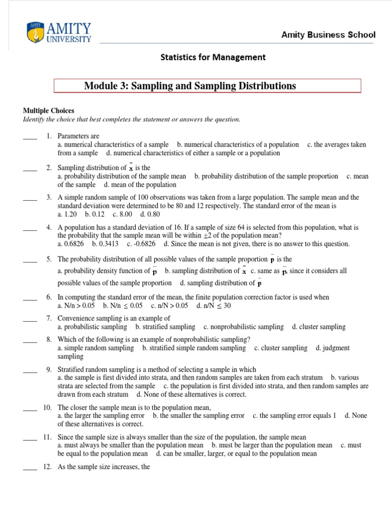 Module 3 Sampling and Sampling Distributions PDF | PDF | Standard Error | Normal Distribution
