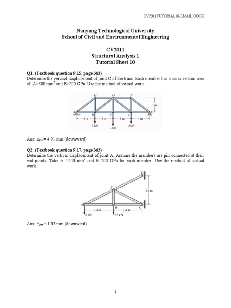 Nanyang Technological University School of Civil and Environmental Engineering CV2011 Structural ...